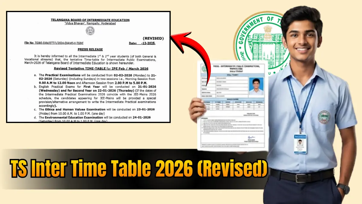 TS Inter Time Table 2026 (Revised): తెలంగాణ 1వ & 2వ సంవత్సరం పరీక్ష ...